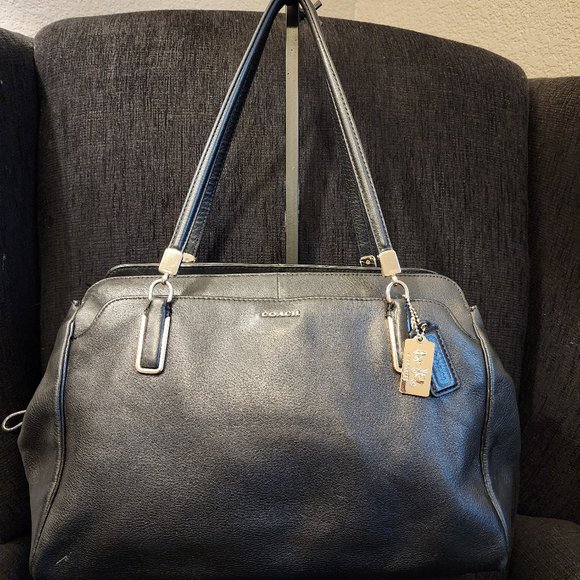 Coach | Bags | Coach Black Leather Carryall 3 Compartments Satchel ...